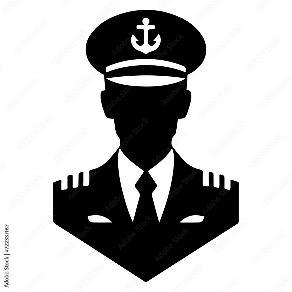navy ship captain icon, clipart, vector silhouette, white background ...