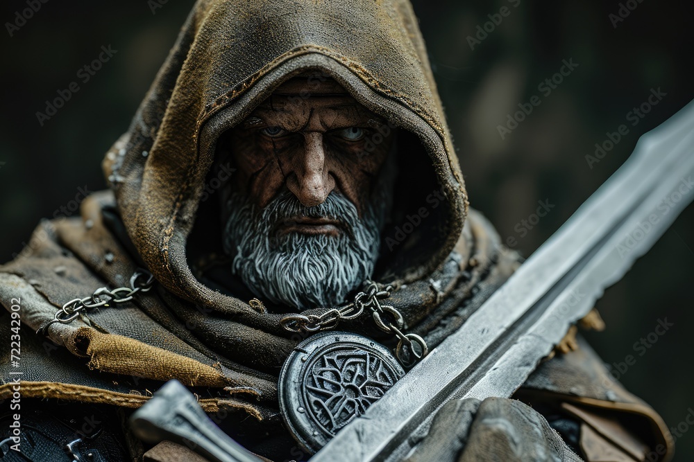 A stoic knight, frozen in time, brandishes his cold sword in a timeless ...