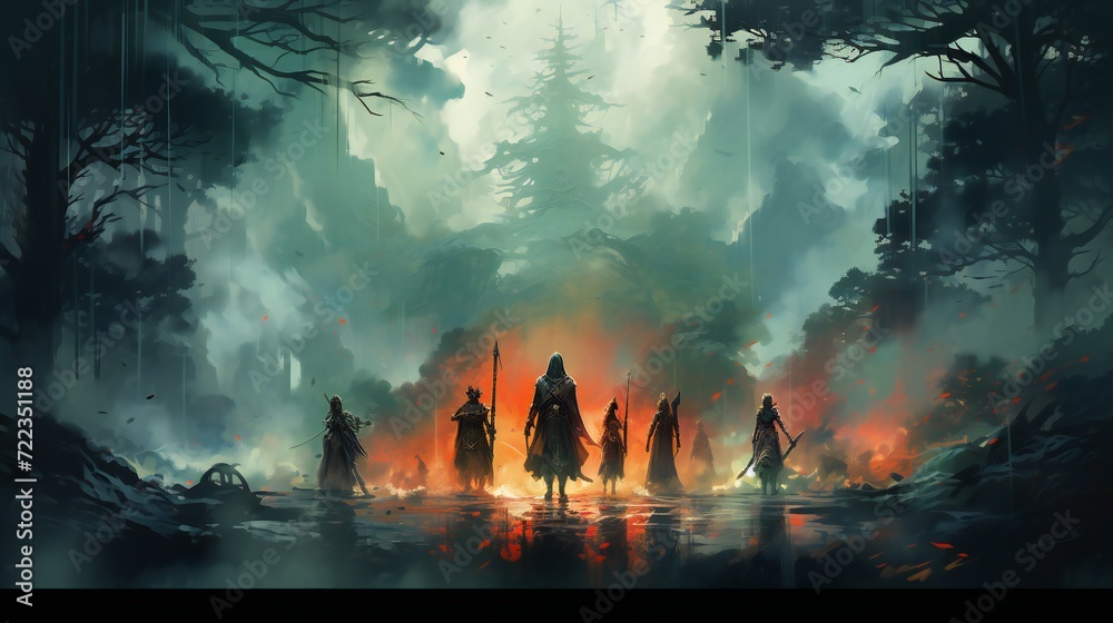 In the style of dnd dark watercolor anime illustration, grim hollow ...