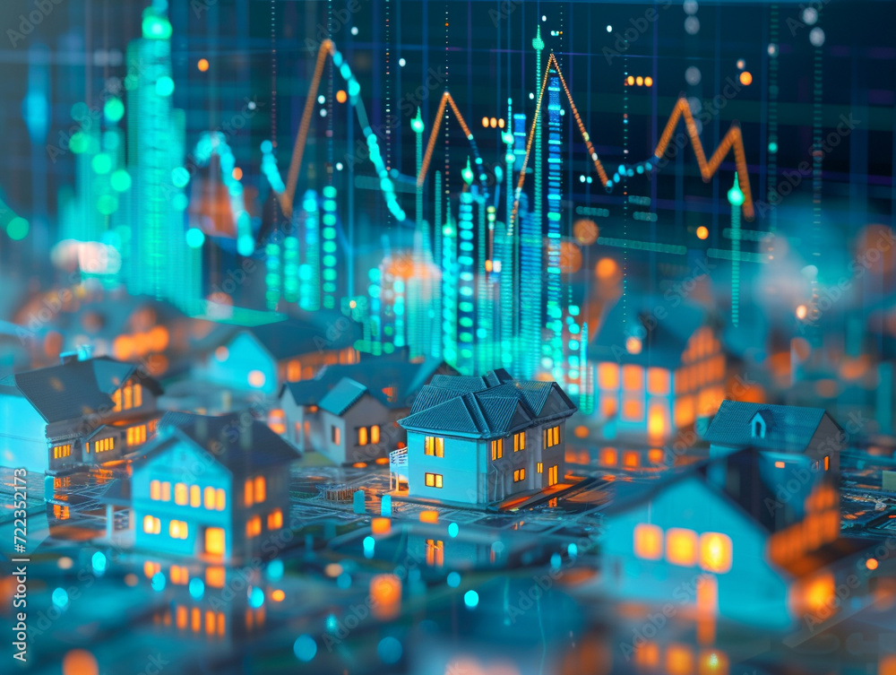 A detailed display of real estate market trends, with charts and graphs ...