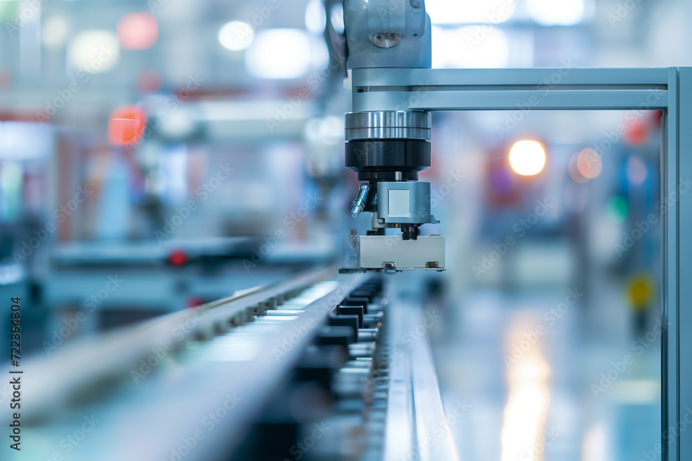 A robotic arm operates on an assembly line, symbolizing automation ...