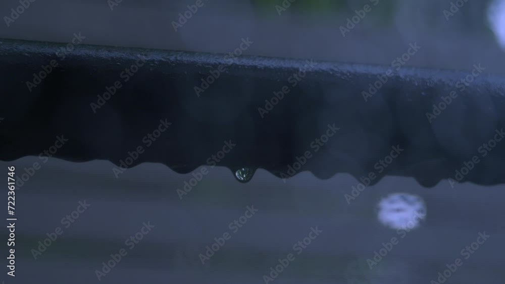After raining footage which camera static through a window on raindrop ...