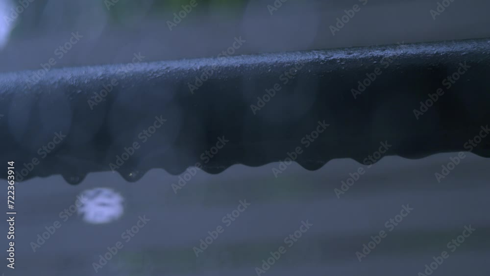 After raining footage which camera static through a window on raindrop ...
