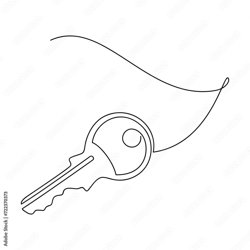 Hand drawn key icon vector. One line continuous drawing. Minimal ...
