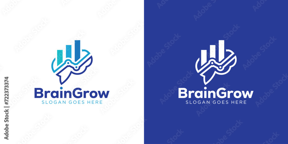 Creative Brain Grow Logo. Brain Statistics Chart Bar With Modern Linear ...