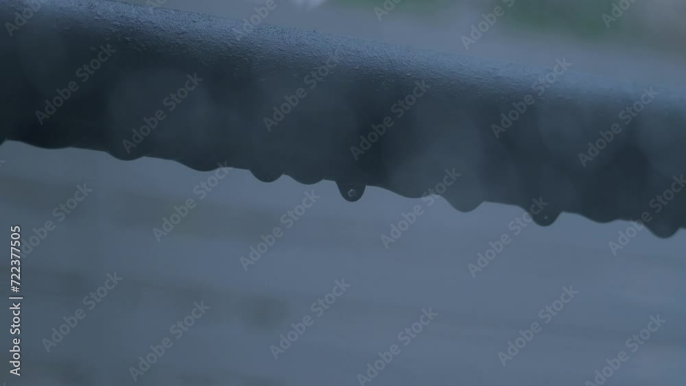 After raining footage which camera static through a window on raindrop ...