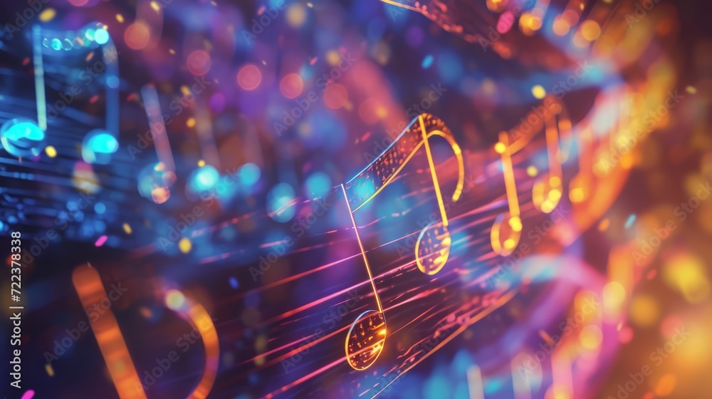 Colorful musical notes flying in the air. Music concept. Intertwined ...