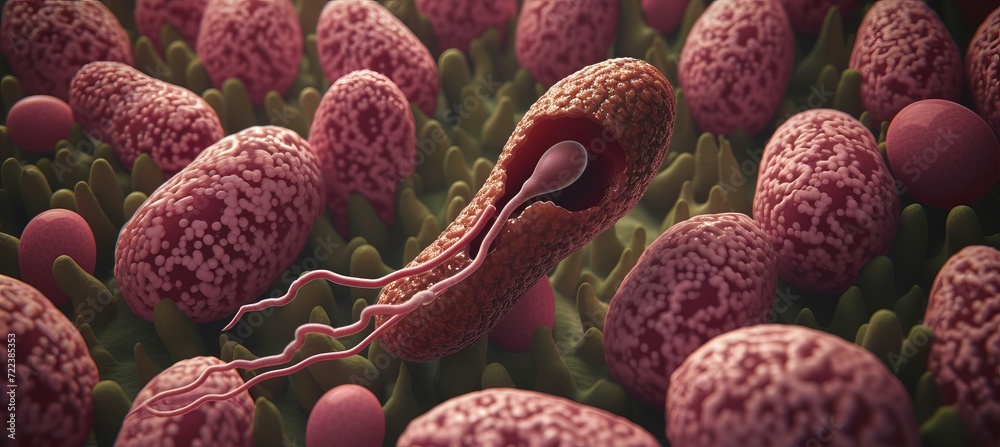 Microscopic view of male sperm fertilizing female egg under a ...