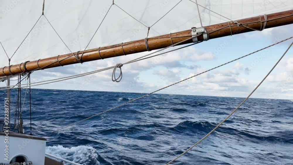 view from a retro style sailing schooner during the passage of the ...