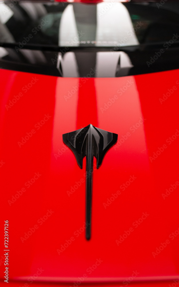 Red Chevrolet Corvette C8 stingray symbol on trunk lid - High ...