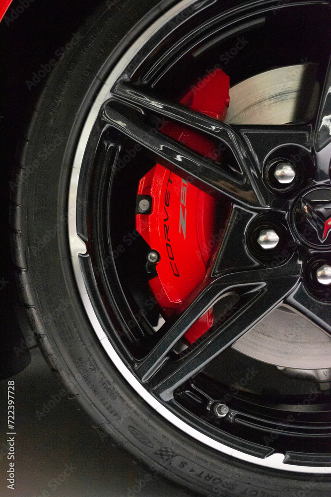 Red Chevrolet Corvette C8 Z51 red brake caliper focused shot, black ...