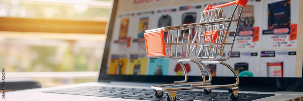 online sale concept, computer screen displaying e-commerce website ...