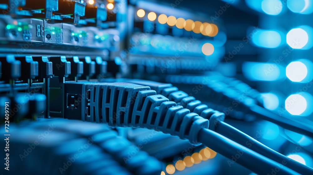 Dynamic and dramatic computer network diagram with servers, routers ...