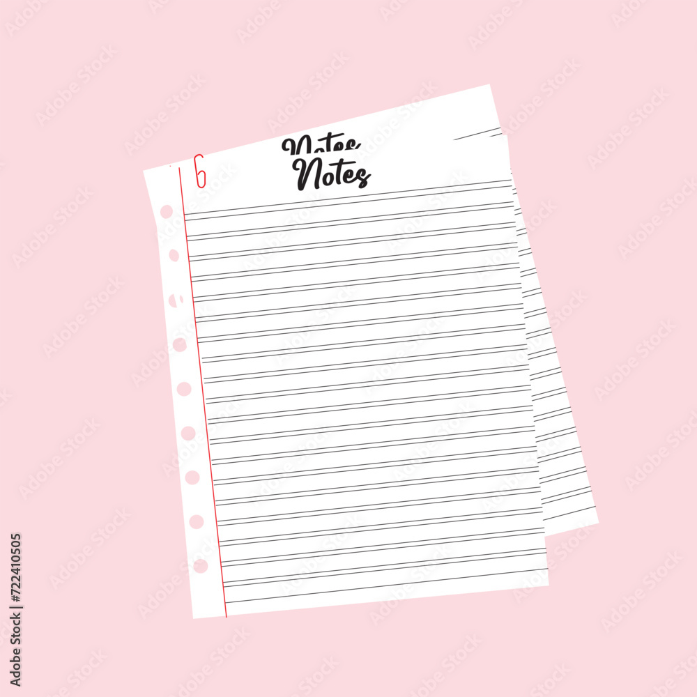 Notebook pages with wire binding, realistic lined paper sheets. Empty school notepad page, memo ...