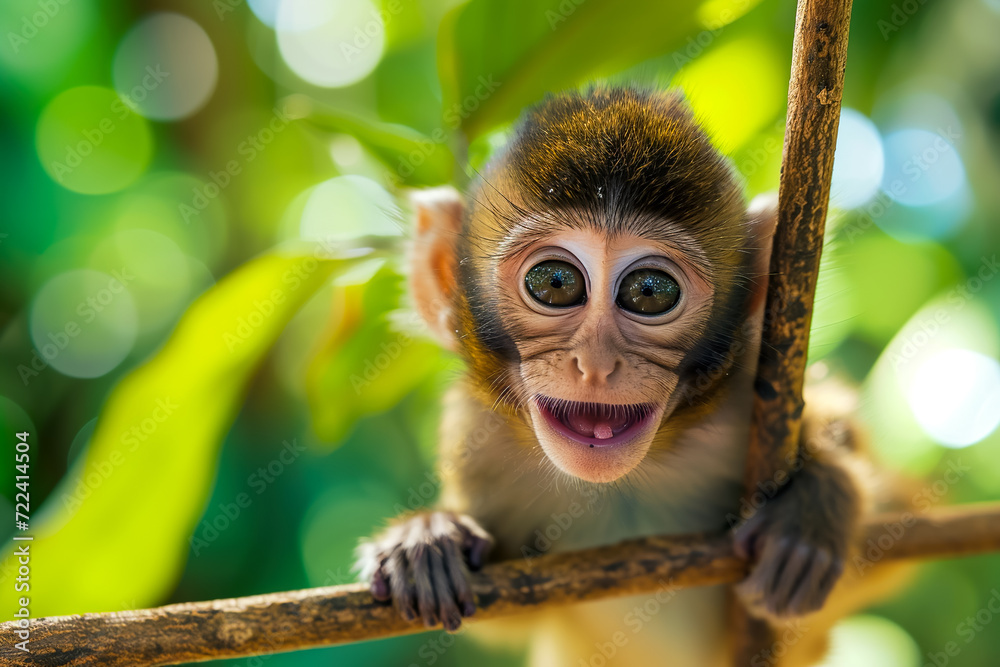funny monkey hanging from a vine and making faces Stock Photo | Adobe Stock