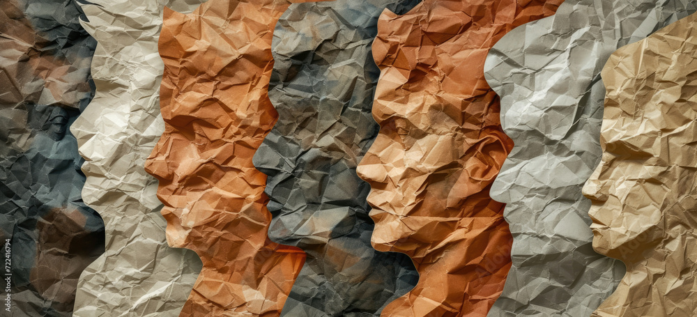 The shapes of many people crafted from paper, representing a ...