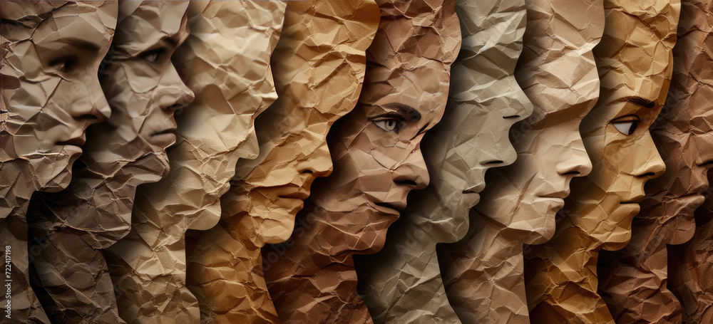 The shapes of many people crafted from paper, representing a ...