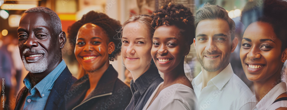 A panoramic collage featuring faces of multiracial young people. This ...
