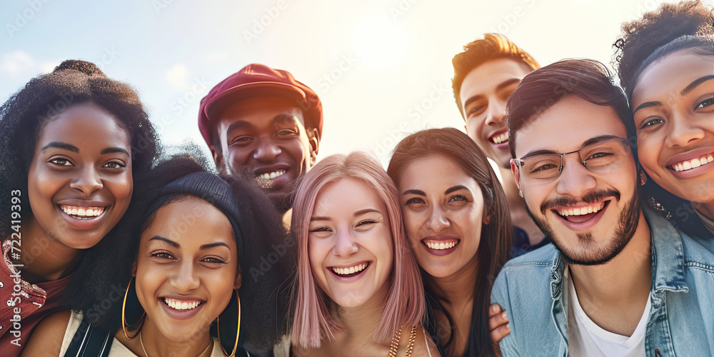 A panoramic collage featuring faces of multiracial young people. This ...