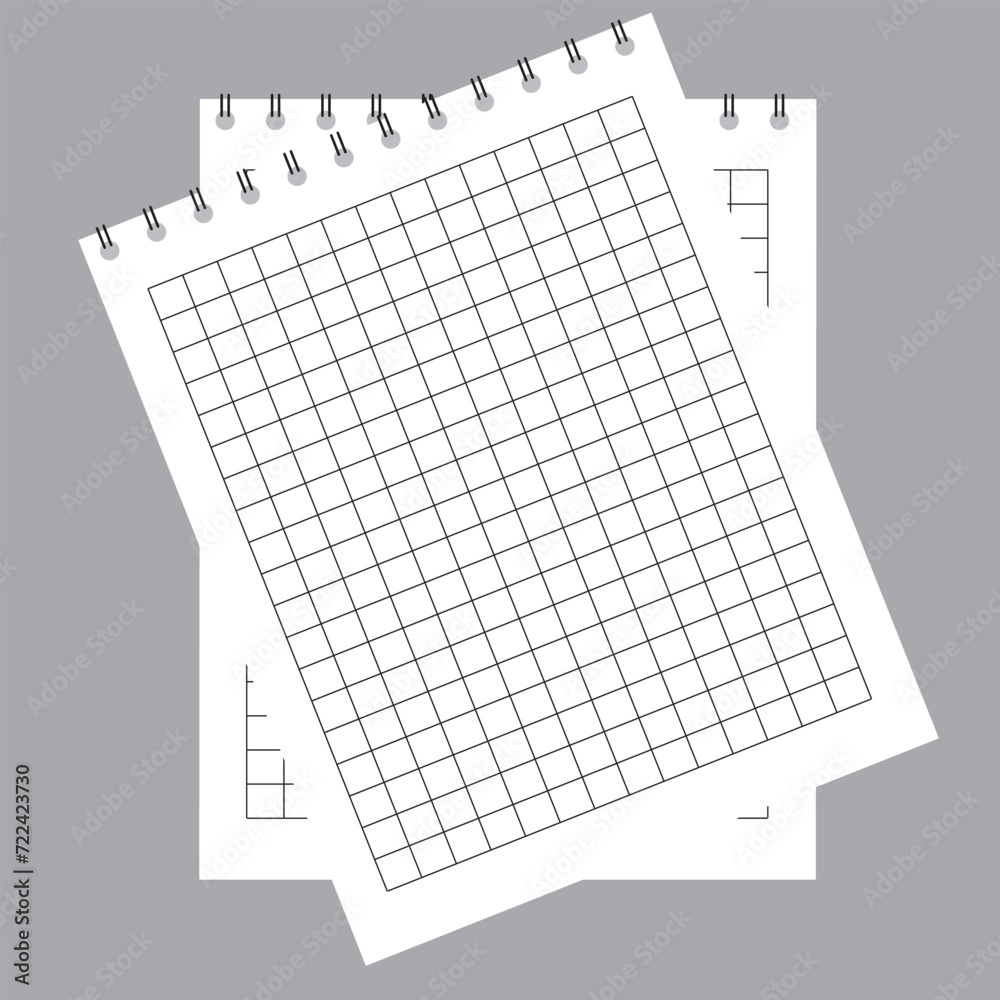 Notebook pages with wire binding, realistic lined paper sheets. Empty school notepad page, memo ...