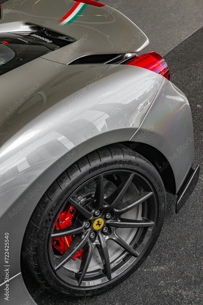 Silver Ferrari 488 Pista Tailor Made rear end top down view, taillight ...