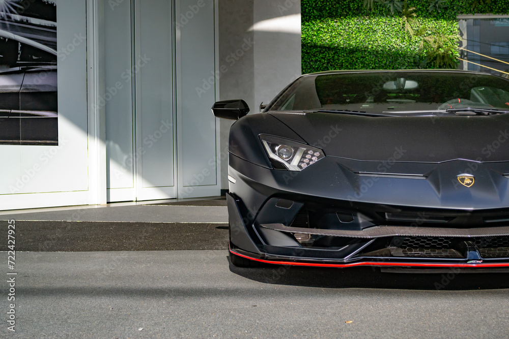 Matte Black Lamborghini Aventador SVJ front half view, low angle - Nero ...
