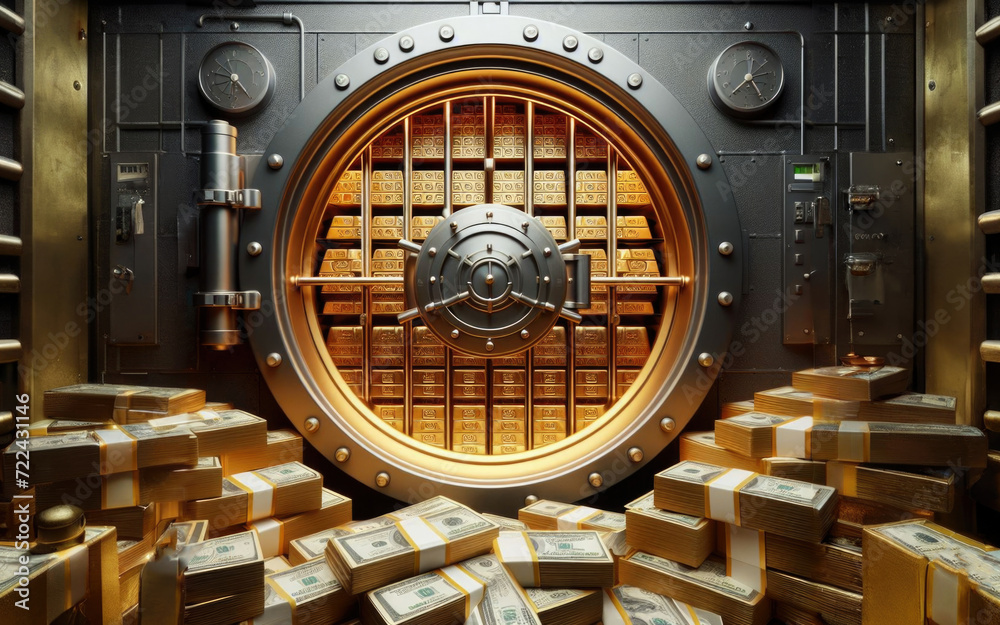 Open bank safe vault door with golden ingots peeking from inside Stock-Foto | Adobe Stock