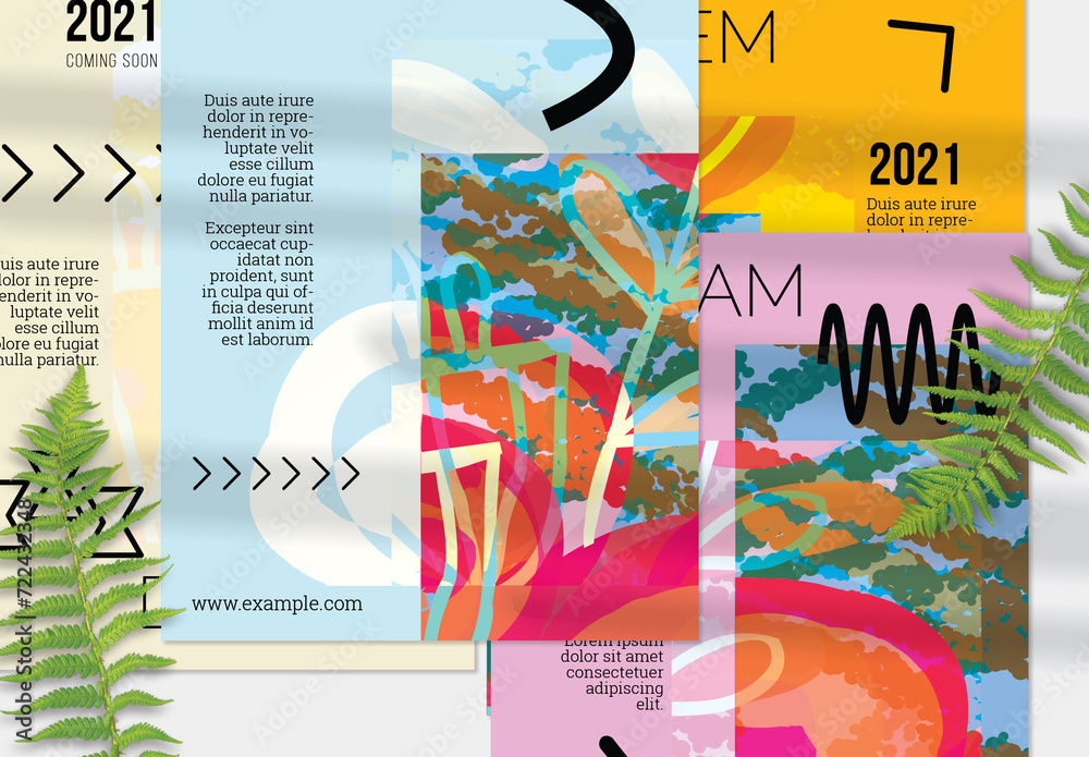 Poster Layout with Geometric Shapes and Abstract Bright Artistic Brush ...