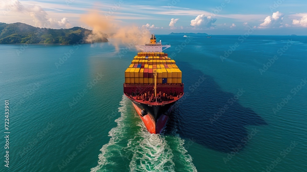 cargo container ship sailing in green sea to import export goods and ...