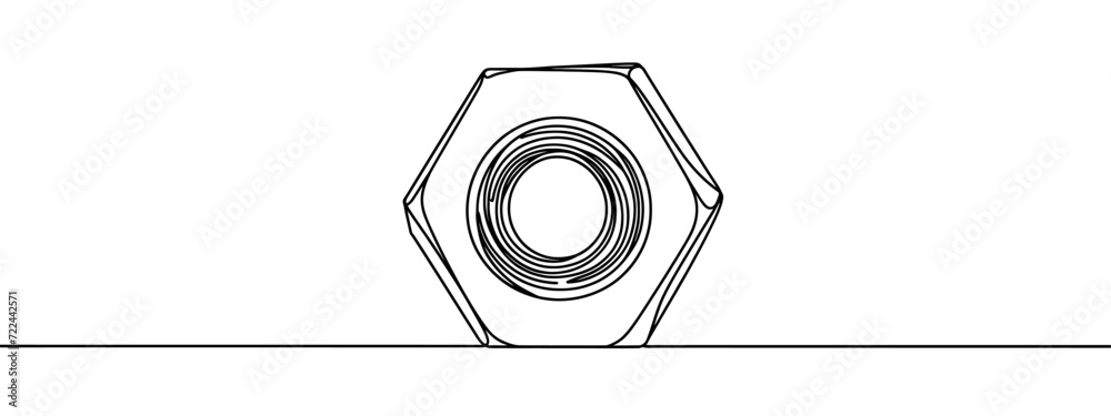Screw, bolt and nut, dowel, pin, pintle one line art. Continuous line ...