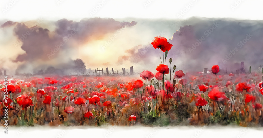 Beautiful watercolour landscape image of a World War 1 (WW1 ...