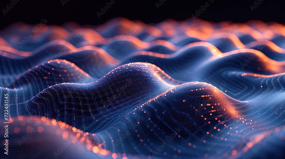 Abstract wave made out of grids that are seen from a cinematic view of ...