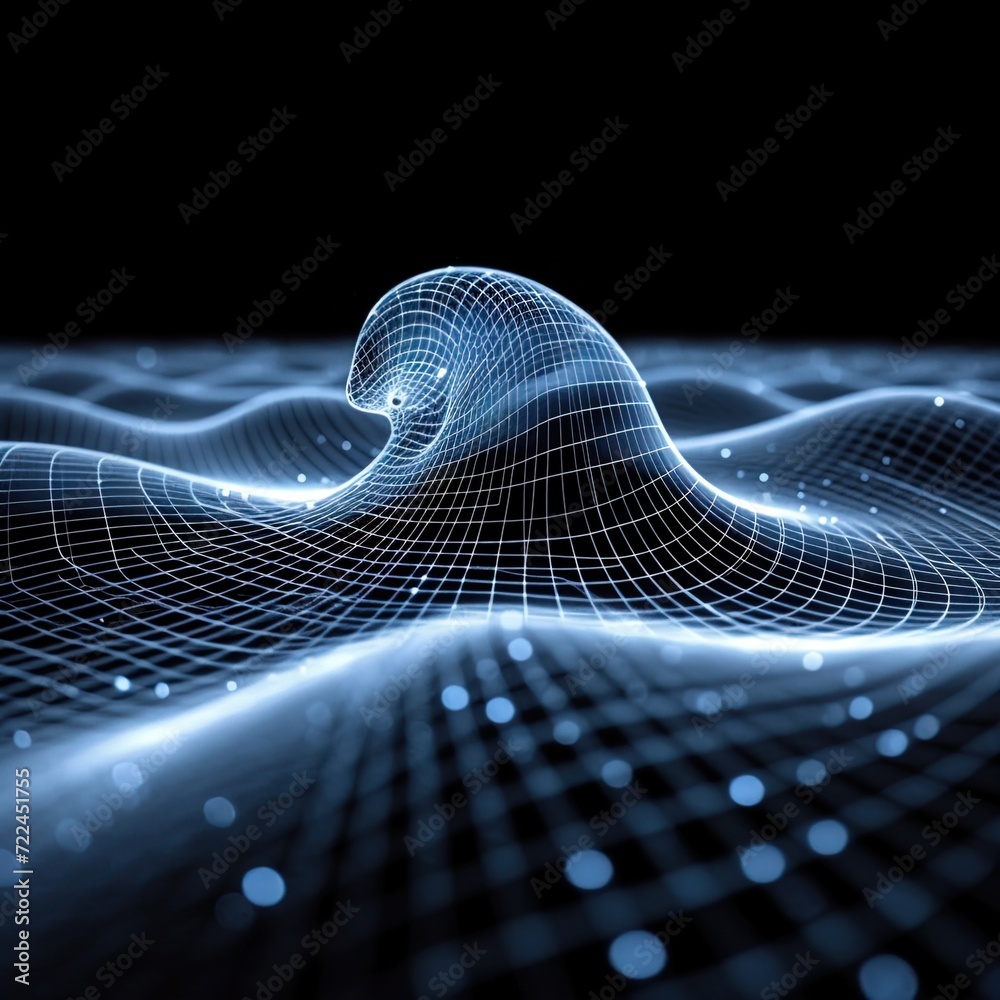 Abstract wave made out of grids that are seen from a cinematic view of ...