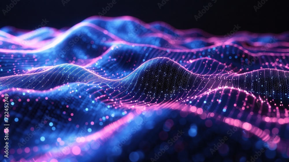 Abstract wave made out of grids that are seen from a cinematic view of ...