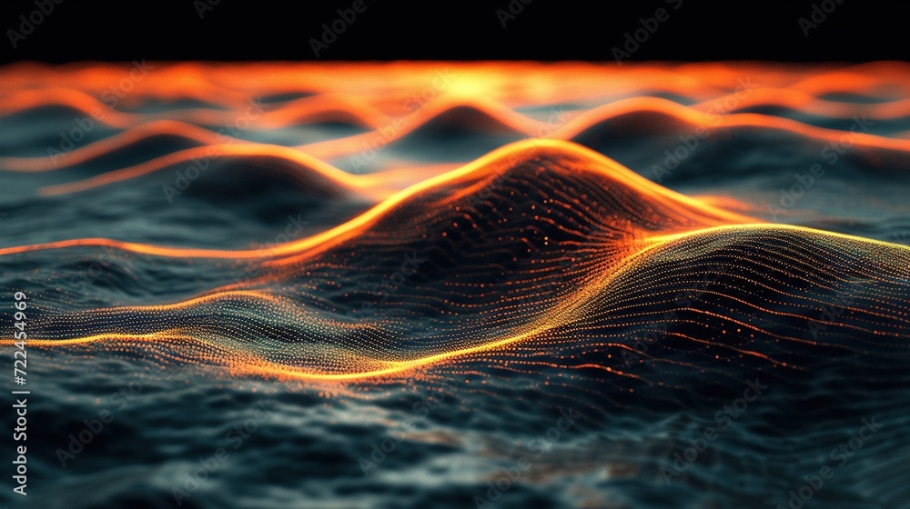 Abstract wave made out of grids that are seen from a cinematic view of ...
