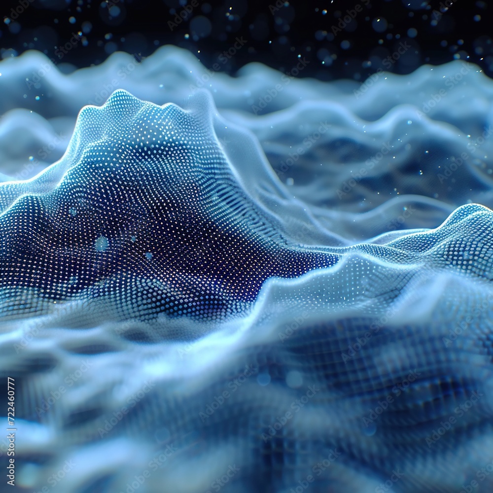 Abstract wave made out of grids that are seen from a cinematic view of ...