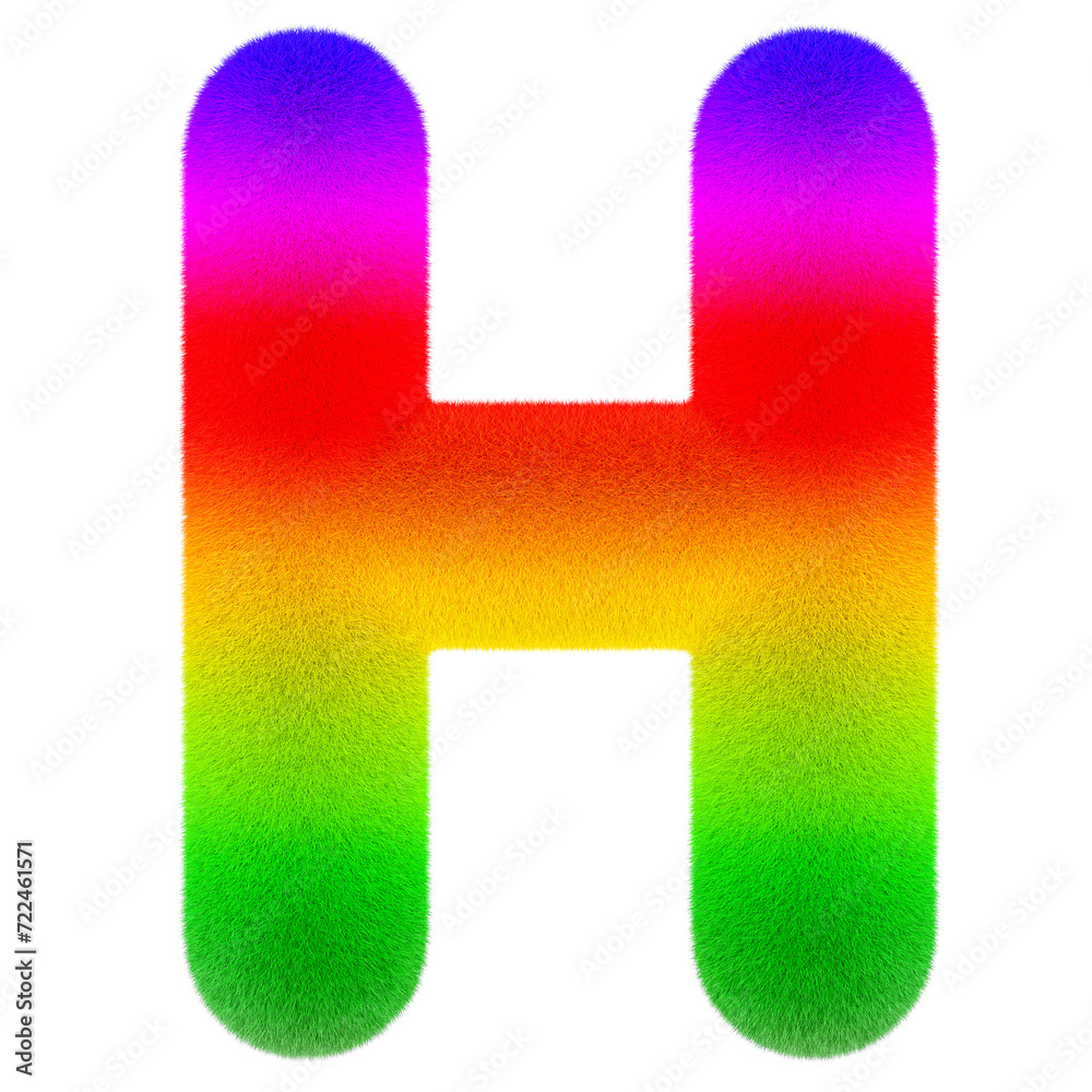 Letter H. Colored, fluffy, hairy font. 3D rendering isolated on ...