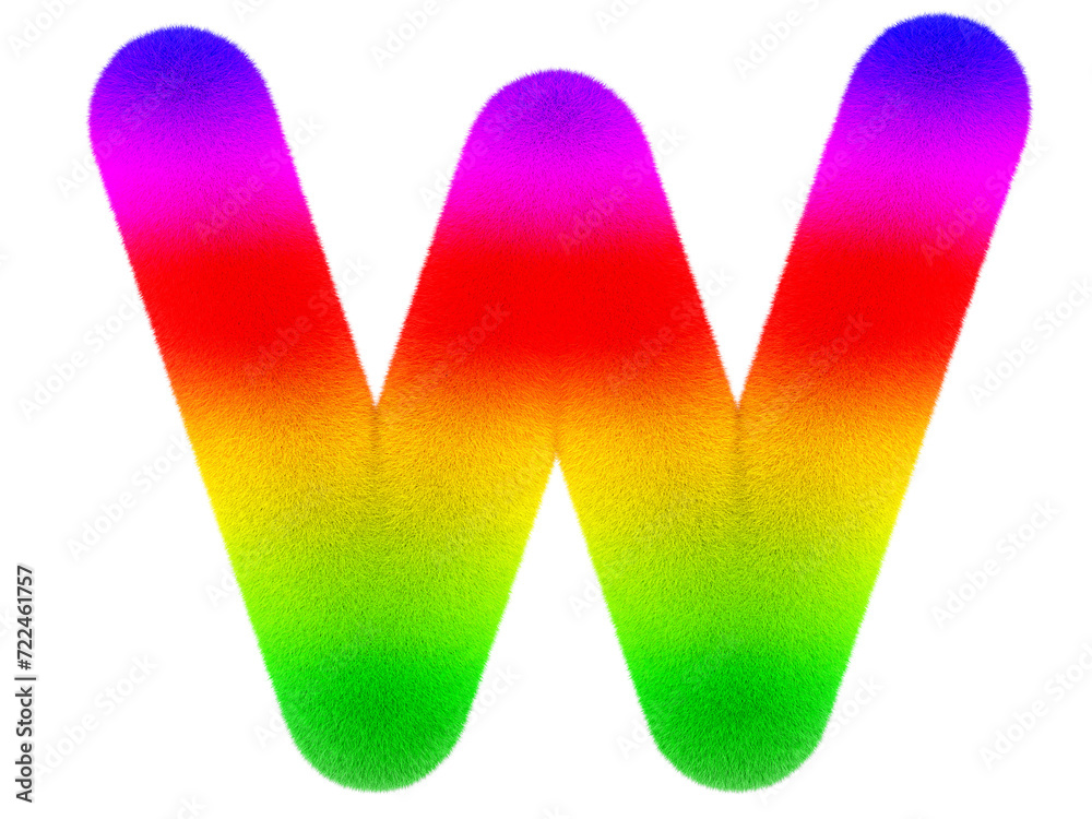 Letter W. Colored, fluffy, hairy font. 3D rendering isolated on ...