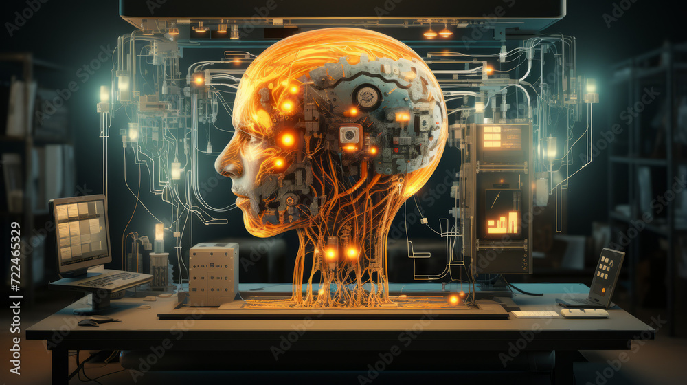 the intersection between a brain and a computer, artistic image, the ...