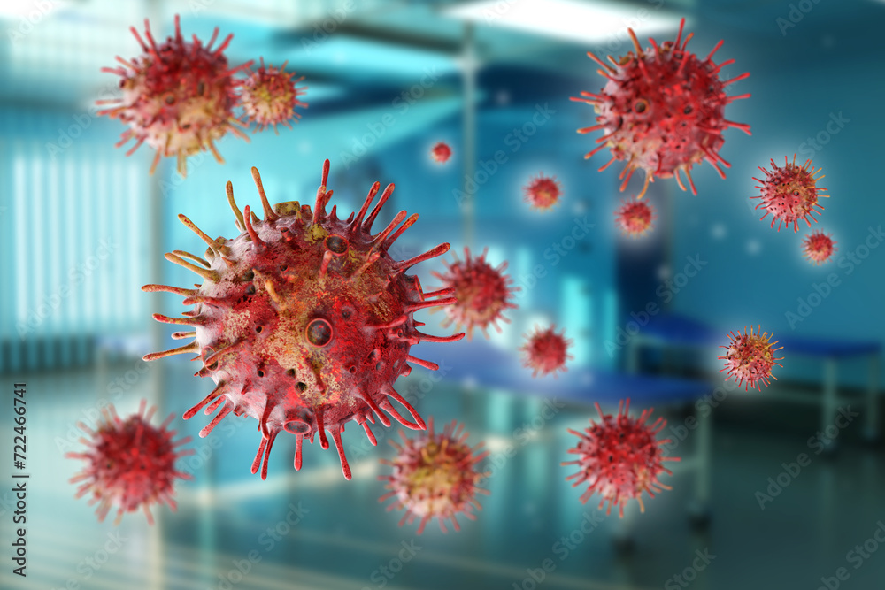 Viral bacteria in hospital. Molecules infection fly to hospitals ...