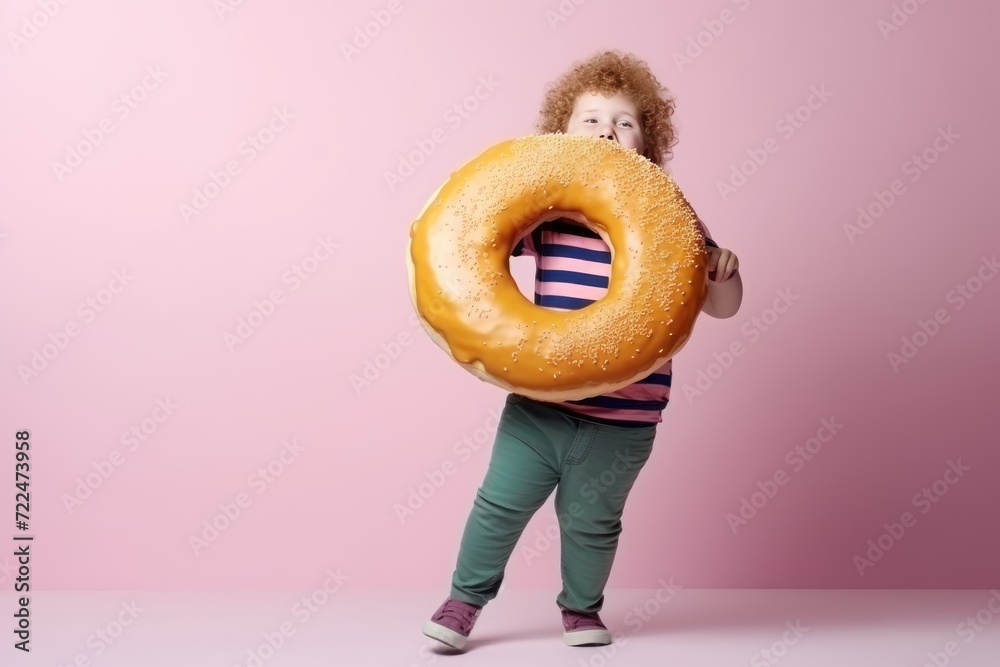Full length portrait of a cute little girl with curly hair holding a ...