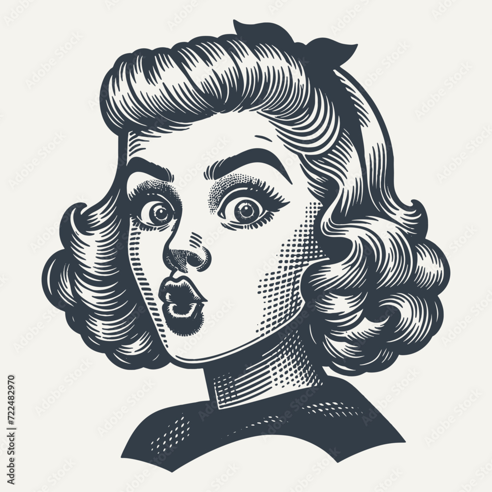 Retro Girl making Quirky Facial Expression. Vintage woodcut engraving ...