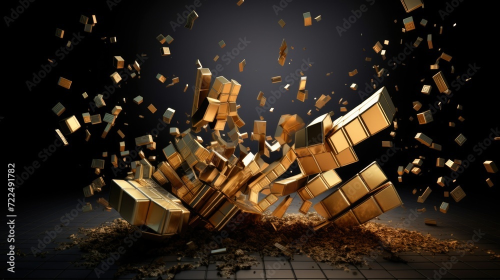 Stock Market Crash Concept with Shattering Cubes. Digital image concept ...