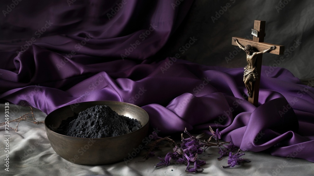 Ash Wednesday Still Life with Crucifix and Ashes. Still life of Ash ...