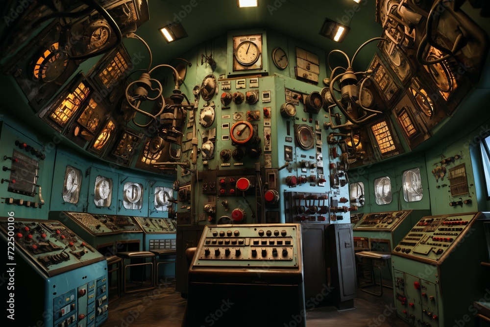 command post of a retro analog control center for an industrial ...