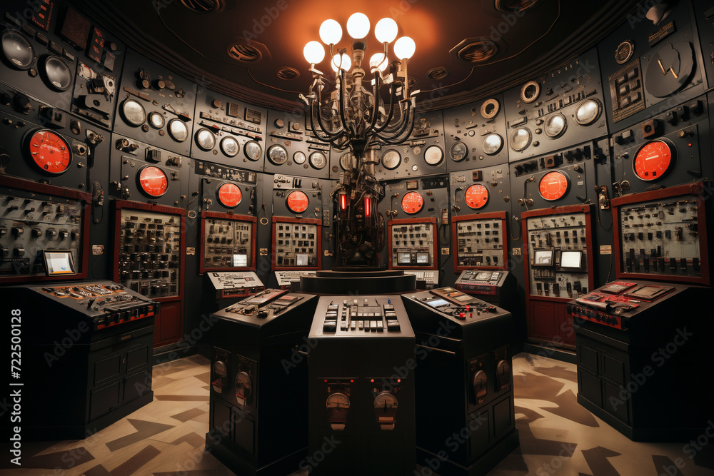 command post of a retro analog control center for an industrial ...