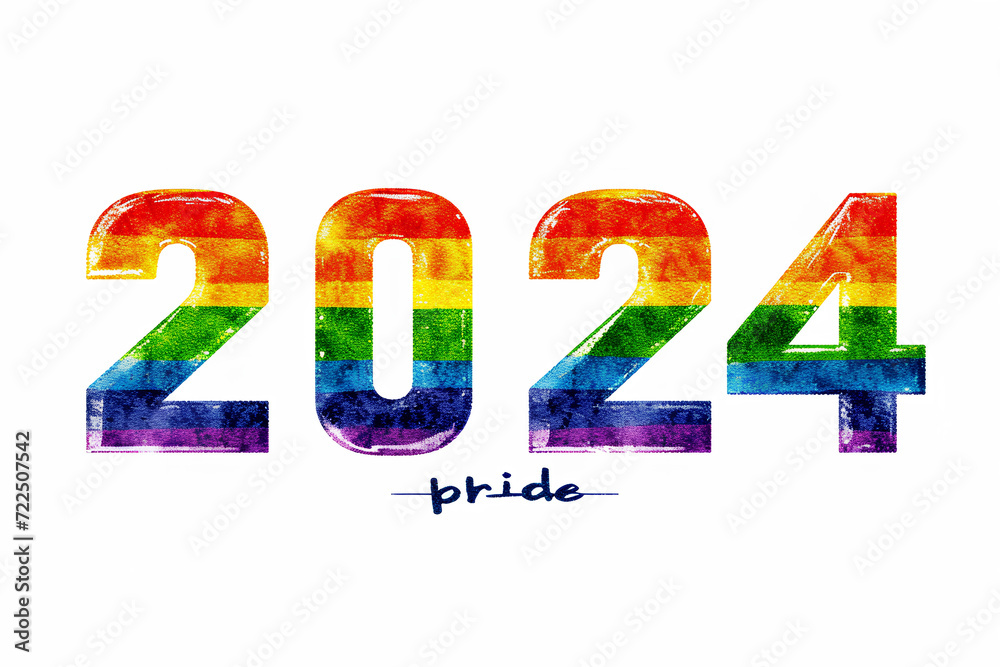 Vector illustration of a "2024" logo in rainbow LGBTQ flag colors ...