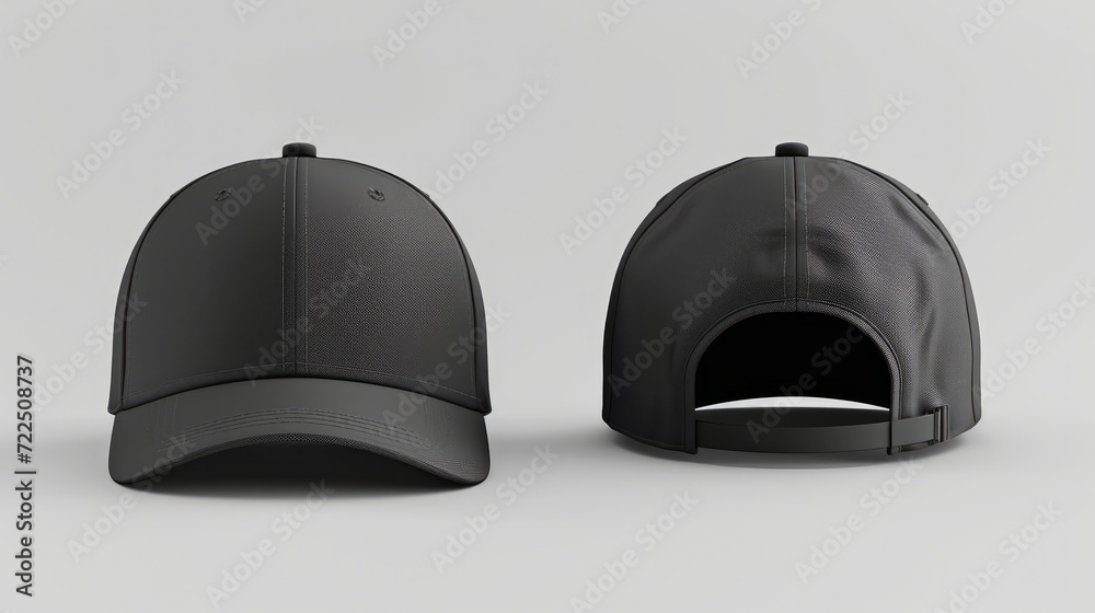 Black baseball cap in angles view front and back. Mockup baseball cap ...
