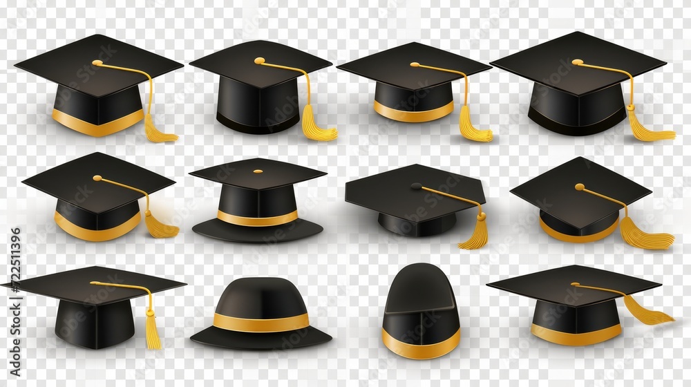 Graduate college, high school or university cap set isolated on ...