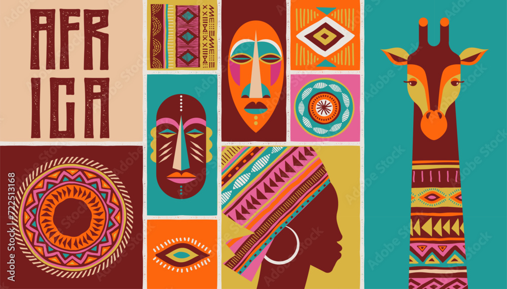 Africa patterned design. African background, banner with tribal ...